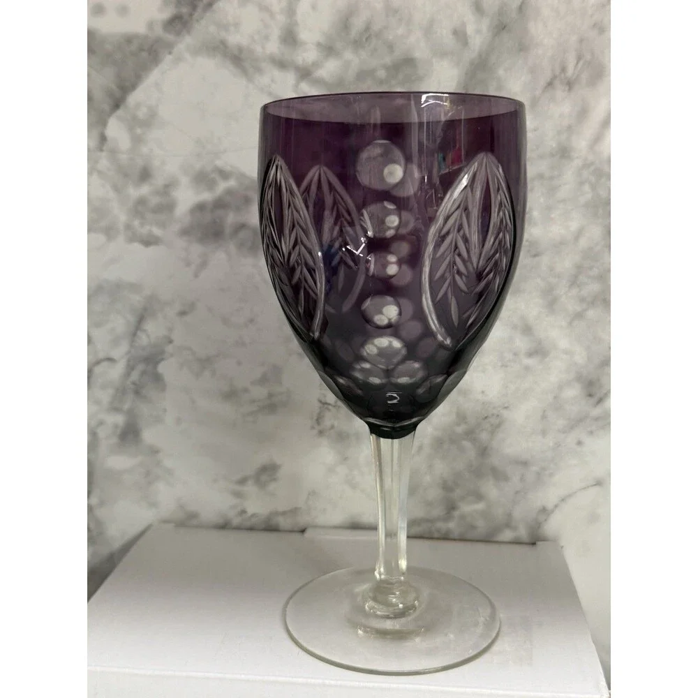 Dining | Vintage Purple Crystal Cut To Clear Wine Stem Glass 6 In Tall ...